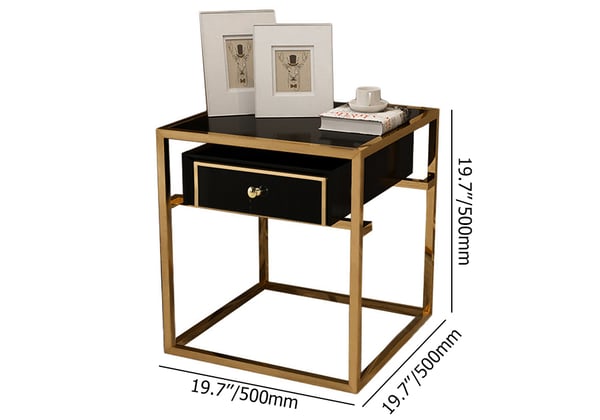 Modern Luxurious Black Square Side Table 1 Drawer End Table Stainless ...