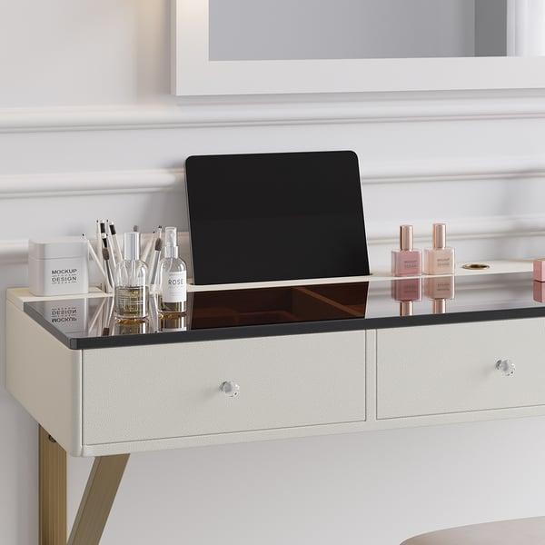 Modern Floating Makeup Vanity Tempered Glass Top Wall Mounted Beauty Station-Homary