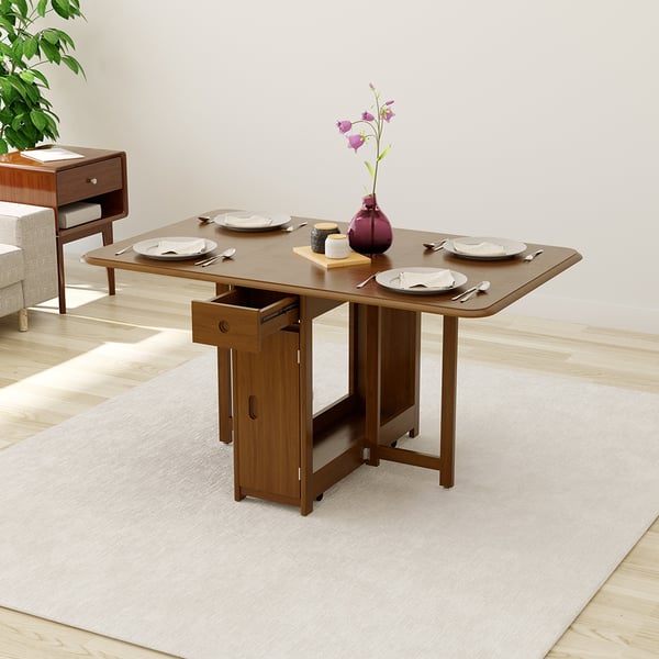 57" Modern Solid Wood Folding Dining Table with Drop Leaf Walnut ...