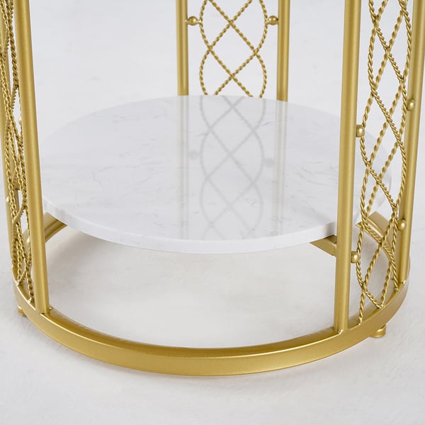 Free Shipping on Modern White Round End Table with Storage Marble Side ...