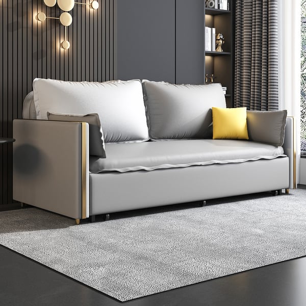 2000mm Modern Full Sleeper Sofa Bed Leath-aire Upholstery with Storage ...