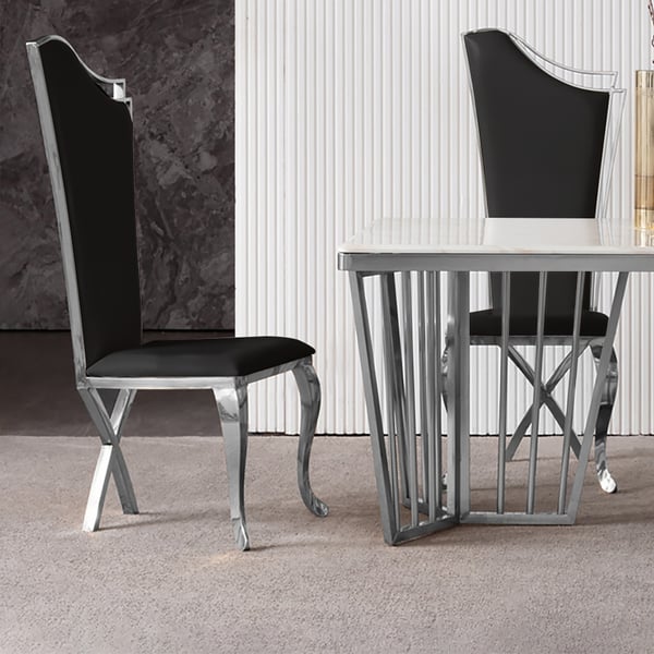 Modern Black Upholstered Dining Chairs Set of 2 High Back Side Chair ...