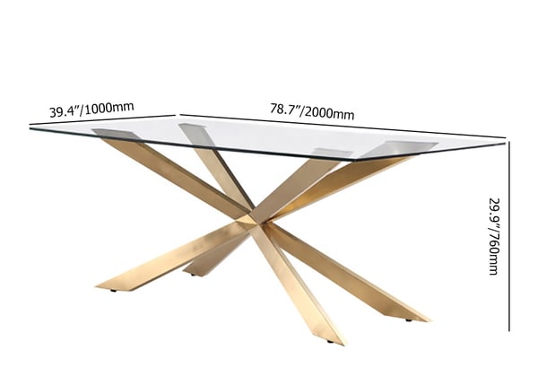 79" Minimalist Rectangle Tempered Glass Top Dining Table | Homary