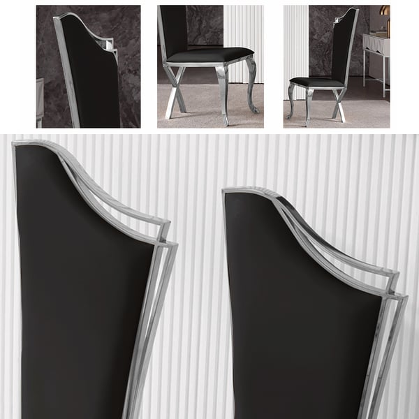 Modern Black Upholstered Dining Chairs Set of 2 High Back Side Chair ...