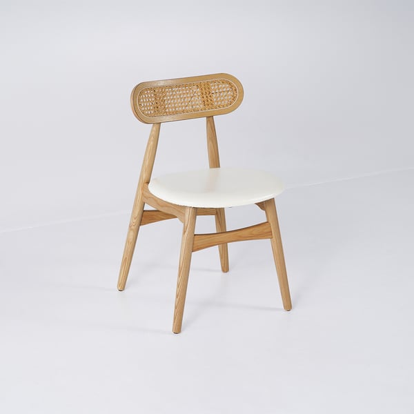 Free Shipping on Japandi Natural Rattan Upholstered Dining Chair Ash Wood Side Chair Faux ...