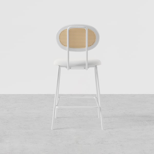 White Velvet Counter Height Stools (Set of 2) with Rattan Back for ...