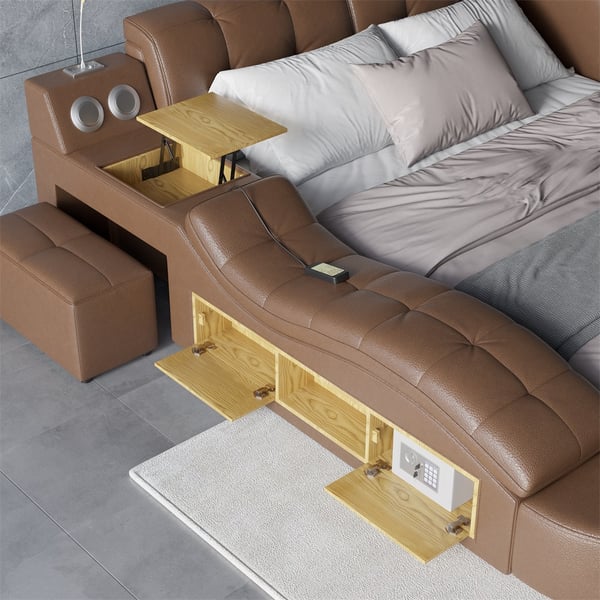 Free Shipping on Brown Smart Bed King Size Tufted Platform Bed with ...