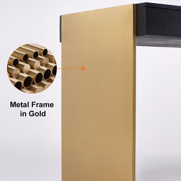55" Modern Black Office Computer Desk with 6 Drawer & Gold Leg | Homary