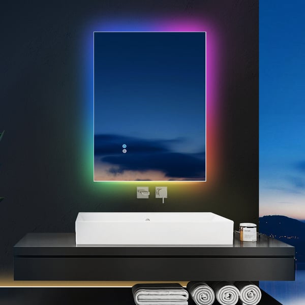 Miroir de salle de bain moderne rectangulaire LED RGB sans cadre anti ...