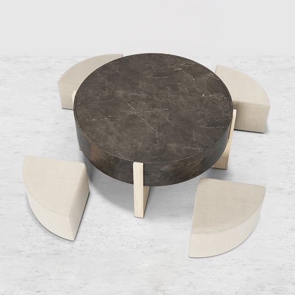 Free Shipping on Round Nesting Coffee Table with 4 Stool & 2 Drawers in ...