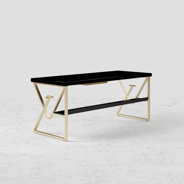 Free Shipping on Modern Black Writing Desk with Drawer & Shelf Wood Top ...