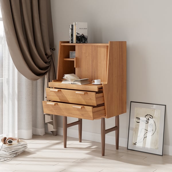 27.6" Mid-Century Modern Secretary Desk with Hutch Computer Desk with ...