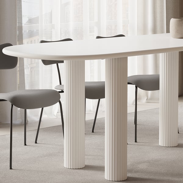 71" Oval White Dining Table 4 Pedestals 8 Seater Dining Room Table-Homary