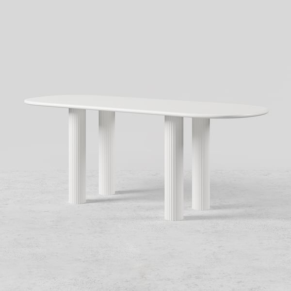 71" Oval White Dining Table 4 Pedestals 8 Seater Dining Room Table ...