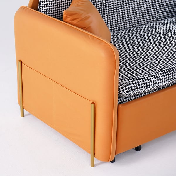 2000mm King Sleeper Sofa Orange Upholstered Convertible Sofa Bed with ...