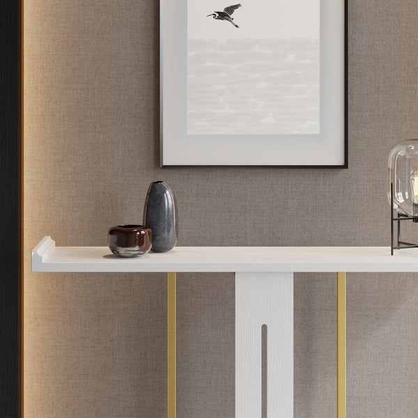 39" Narrow Console Table for Entryway Foyer White Solid Wood & Gold ...