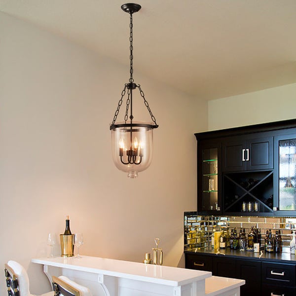 Rustic Clear Glass Shade Bell Jar Pendant Light with 3 Candle Lights ...