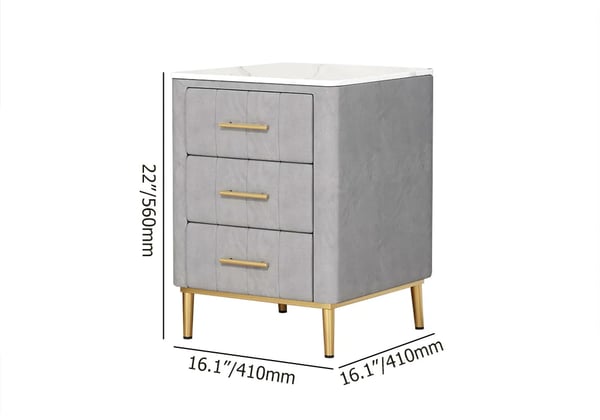 Free Shipping on Modern Nightstand Gray Velvet Bedside Table 3 Drawers ...