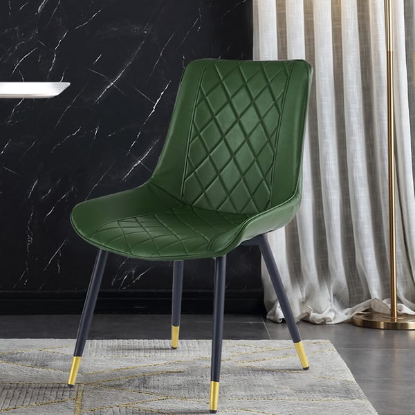 Green Dining Chair Leather Dining Chair (Set of 2) with Solid Back | Homary