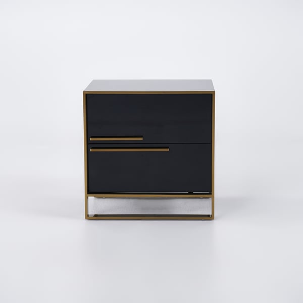 Modern 2 Drawer Black Lacquer Nightstand In Gold at Angela Link blog