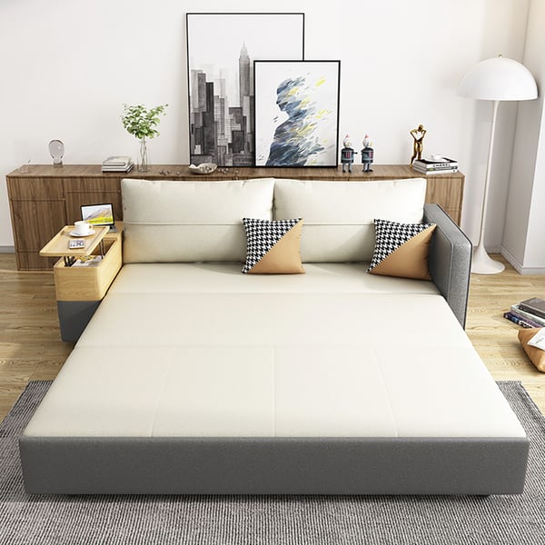 77" Beige & Gray Sleeper Sofa with Lift Top End Table Convertible Sofa ...