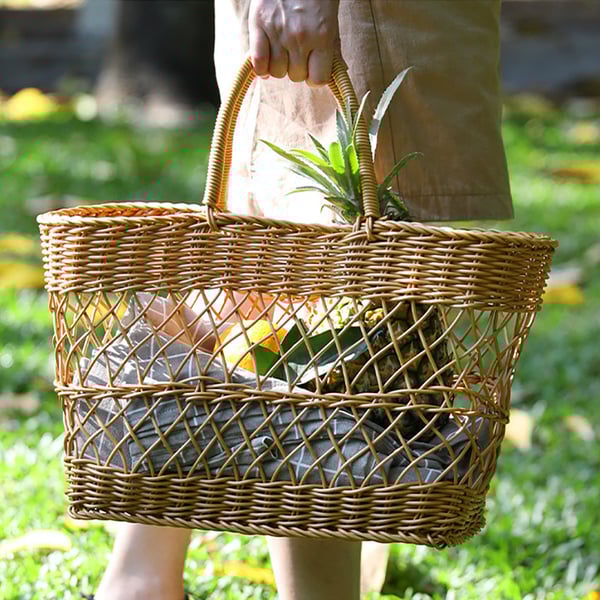 Outdoor Rattan Weaving Picnic Basket Bread Food Storage Bag with Handle ...