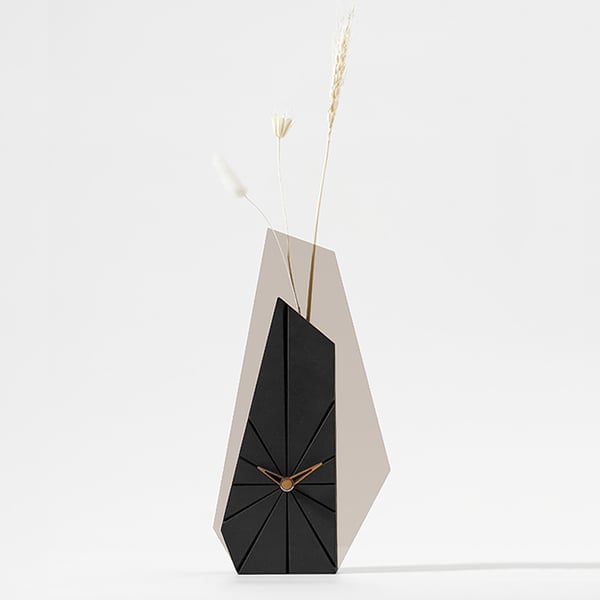 Modern Wood Black Abstract Geometry Mantel & Table Top Clock | Homary UK