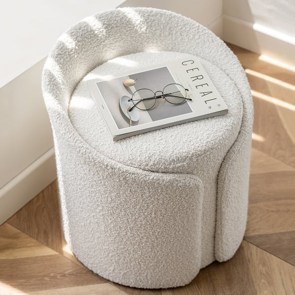 Modern White Round Lamb Wool Vanity Stool with Backrest-Homary