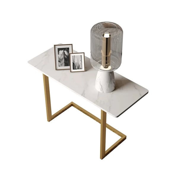 White End Table with Sintered Stone Tabletop Modern Rectangular Side ...