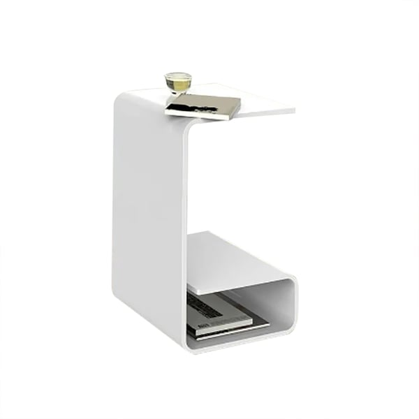 Modern White Acrylic End Table with Storage C-Shaped Side Table | Homary