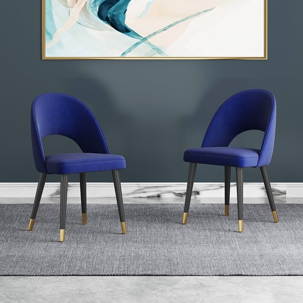 Modern Upholstered Blue Dining Chair Velvet Curved Back (Set of 2) | Homary