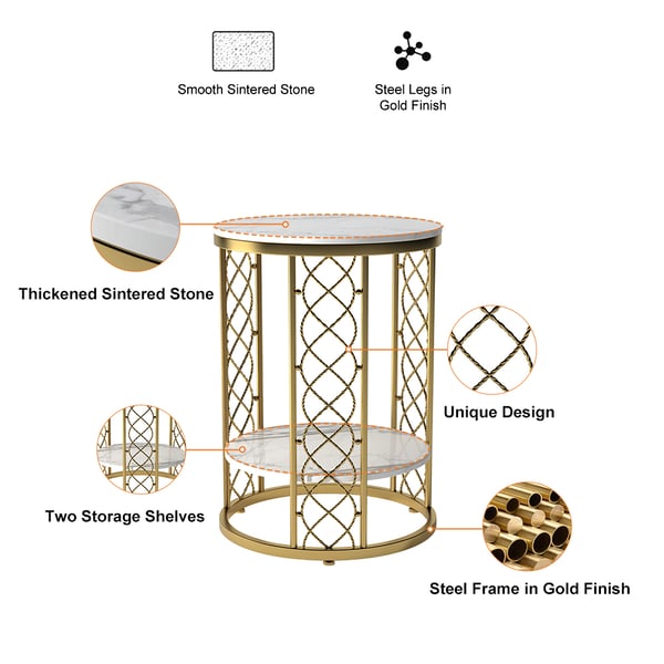 Free Shipping on Modern White Round End Table with Storage Marble Side ...
