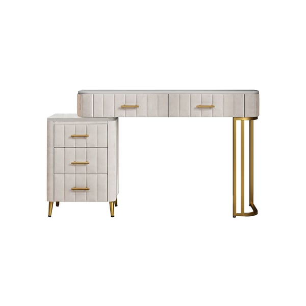 Modern White Velvet Makeup Vanity Table Expandable Dressing Table with ...