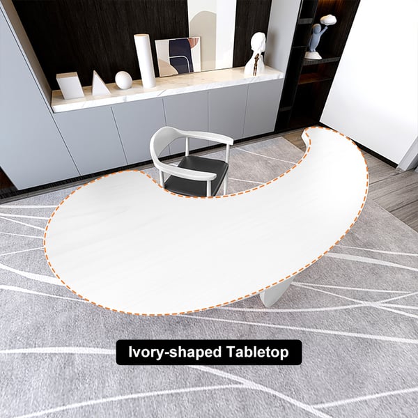 55.1" Modern White Curved Desk Wooden Home Office Desk with 3 Oval Legs ...