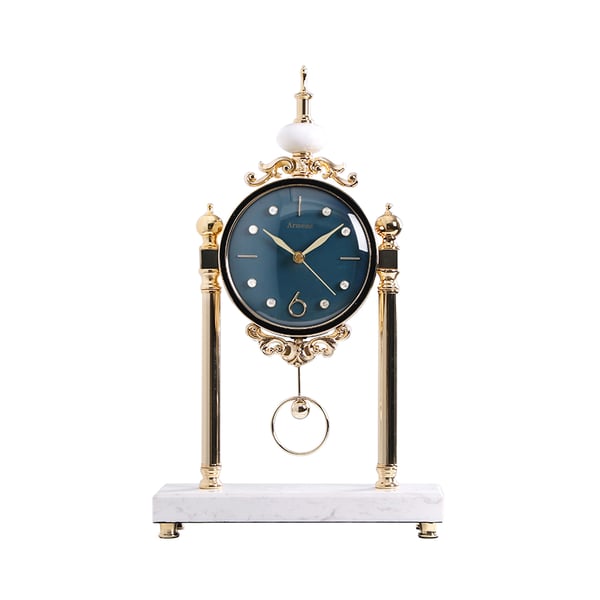 Traditional Metal Blue Round Mantel & Table Top Clock with Pendulum ...