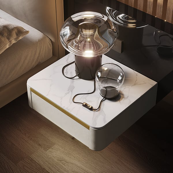 Modern White Floating Nightstand 1 Drawer Bedside Table with Sintered ...
