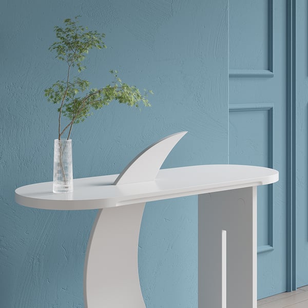 1000mm White Moon Shape Console Table Oval Wood Entryway Table with ...