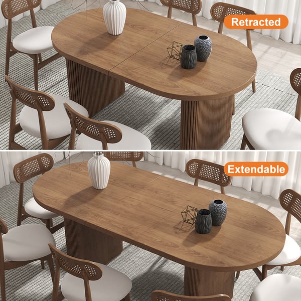 Japandi 1600mm-2000mm Oval Extendable Dining Table Butterfly Leaf 6 ...
