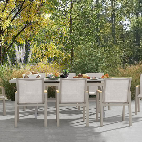 9 Pieces Modern Gray Outdoor Dining Set with Extendable Faux Marble Top ...