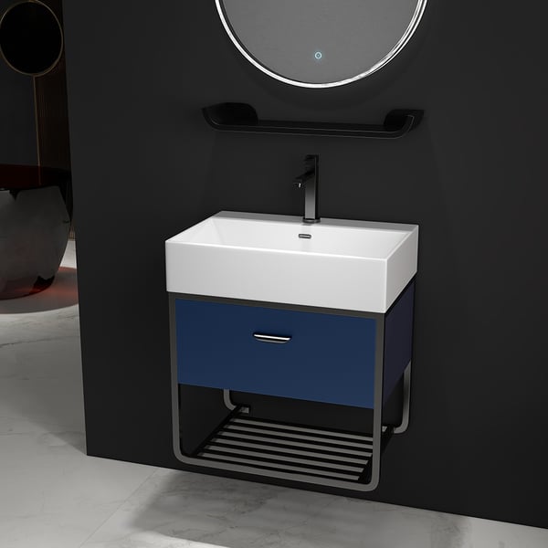 600mm Blue Floating Bathroom Vanity Single Ceramic Undermount 1 Drawer ...