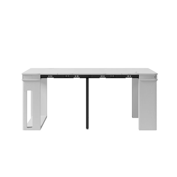 Modern White Extendable Dining Table Set Rectangle Storage Sideboard ...