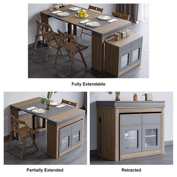 Modern Extendable Dining Table Rectangle Sideboard with Storage in ...