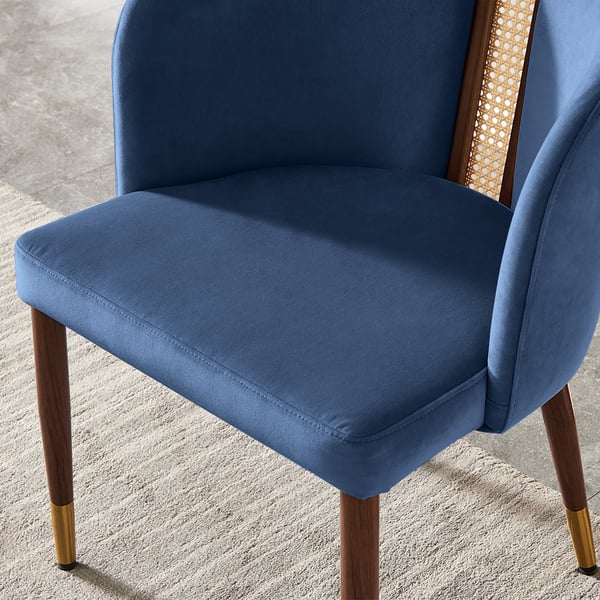 Modern Blue Velvet Dining Chair Curved Back Rattan Dining Room Chairs ...