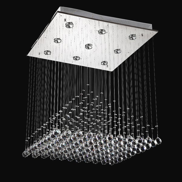 Modern Crystal Raindrop Chandelier Square Flush Mount Ceiling Light ...