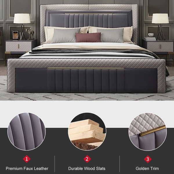 Modern Upholstered Cal King Bed Platform Bed Frame with Wingback ...