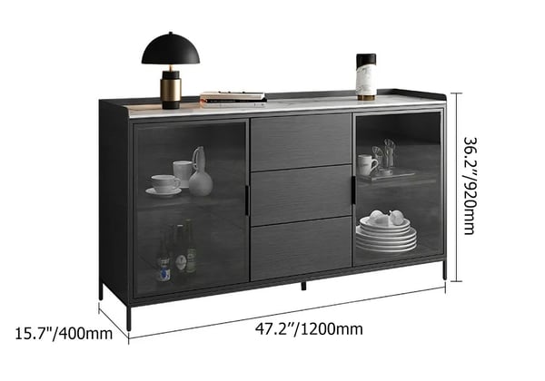 Free Shipping on 1200mm Black Sideboard Buffet Doors&Drawers Stone Top ...