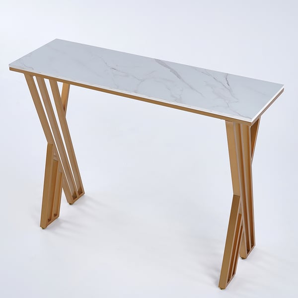 Free Shipping on 55" Modern High White Bar Table with Golden Double ...