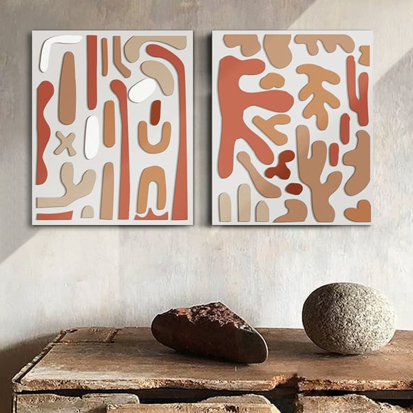 2 Pieces 3D Modern Abstract Wall Decor Set Rectangle Painting Art ...