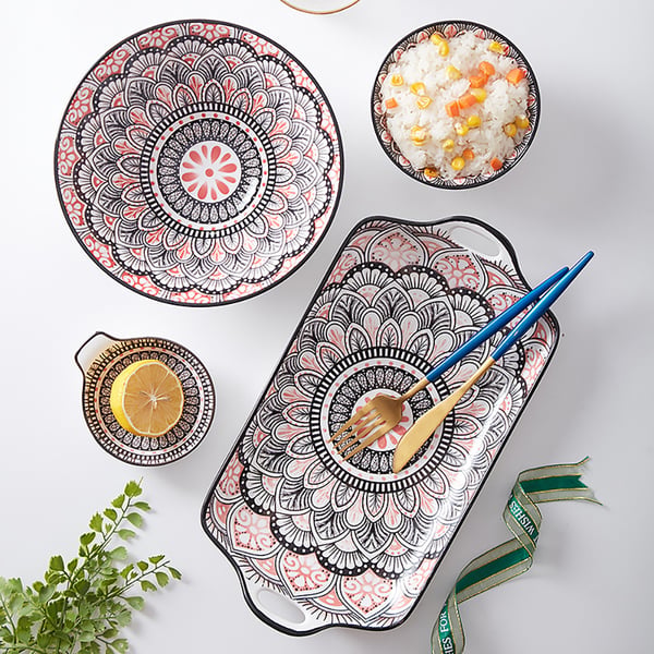 17-Piece Dinnerware Sets Boho Ceramic Dinnerware for 4 People | Homary
