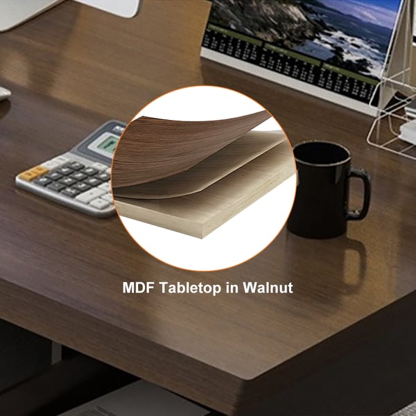 Cabstract Modern Walnut Wood Office Computer Desk with 2 Drawers in ...